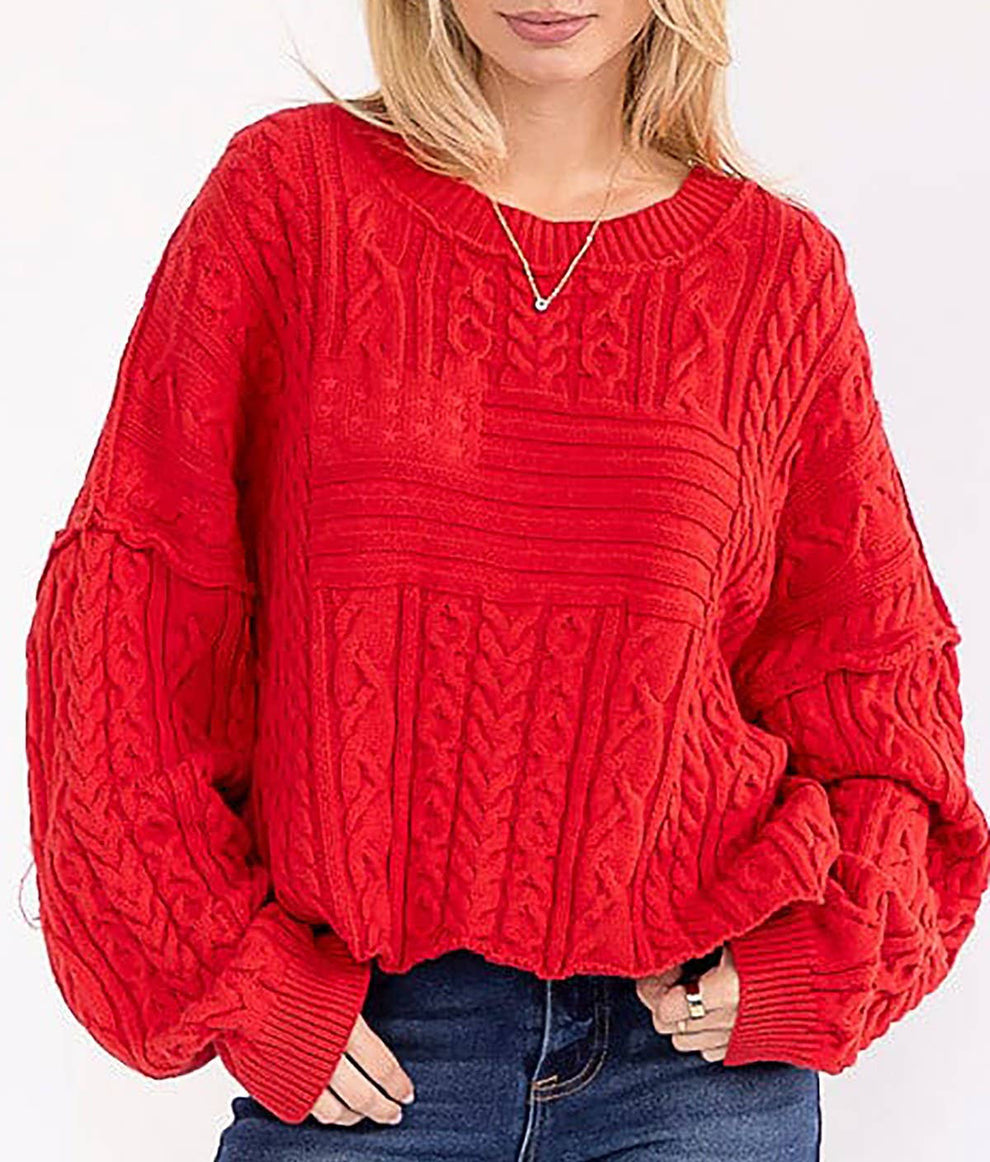 Star-Spangled Slouch Sweater - Women’s Red Cable Knit Soft Cute Trendy ...